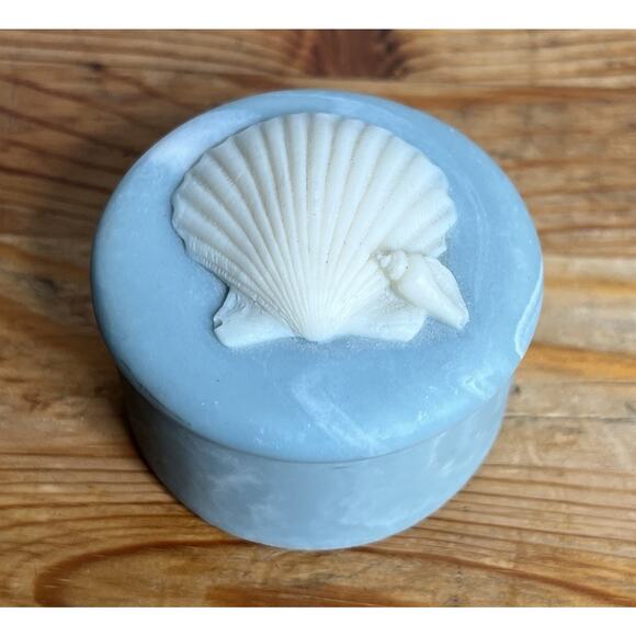 Unbranded | Accents | Vintage Blue Incolay Stone Trinket Box Seashell ...